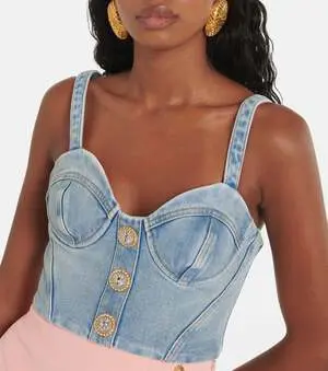 Balmain Cropped Denim Bustier