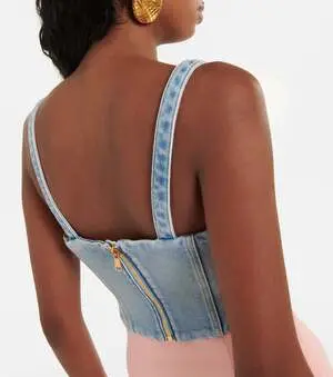 Balmain Cropped Denim Bustier