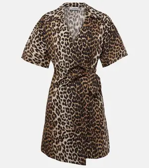 GANNI Leopard-print Cotton Wrap Dress