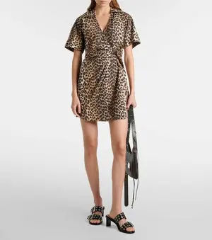 GANNI Leopard-print Cotton Wrap Dress