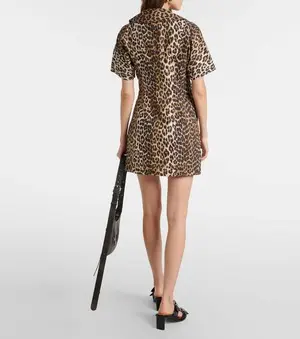 GANNI Leopard-print Cotton Wrap Dress