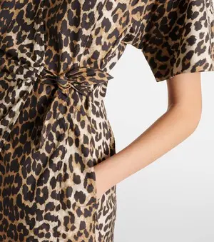 GANNI Leopard-print Cotton Wrap Dress