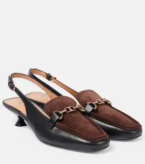 TOD'S Leather Slingback Loafer Pumps - Black
