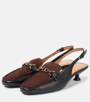 TOD'S Leather Slingback Loafer Pumps - Black