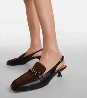 TOD'S Leather Slingback Loafer Pumps - Black