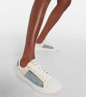 Balmain B-court Denim-trimmed Leather Sneakers