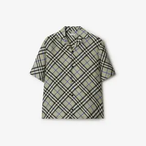 Burberry Oversized Check Silk Shirt Lichen