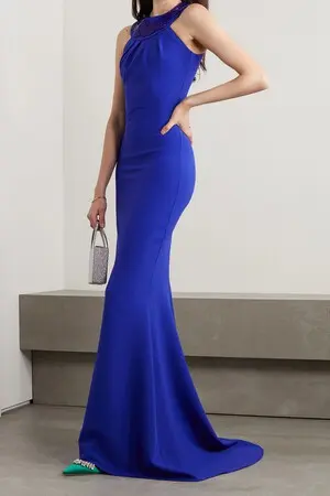 Safiyaa Bead-embellished Crepe Halterneck Gown