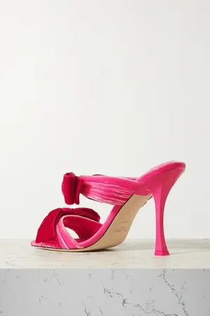 JIMMY CHOO Flaca 100 Bowdetailed Ruched Velvet Sandals