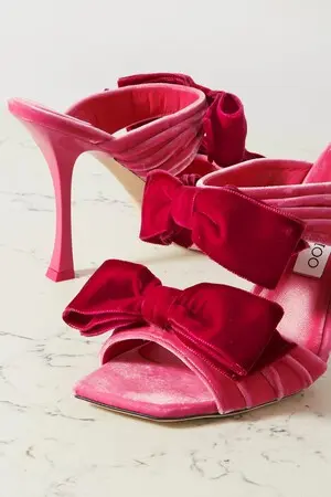 JIMMY CHOO Flaca 100 Bowdetailed Ruched Velvet Sandals