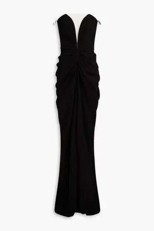 RHEA COSTA Strapless Pleated Satin Gown - Black
