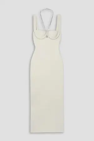 Galvan Embellished Knitted Midi Dress With Open Back - Ecru
