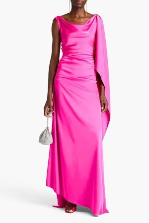 RHEA COSTA Cora Draped Satin Gown