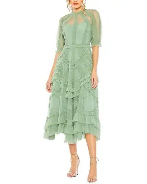 Mac Duggal Mac Duggal High Neck Puff Sleeve Ruffle Tiered Dress - Nocolor