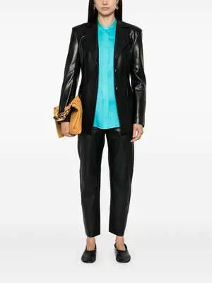 FORTE_FORTE Band-collar Satin Shirt - Blue