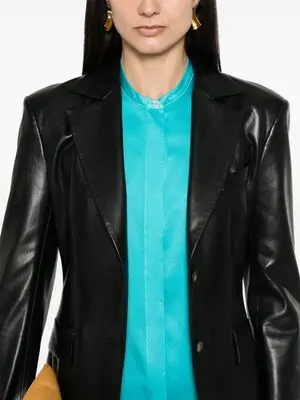 FORTE_FORTE Band-collar Satin Shirt - Blue