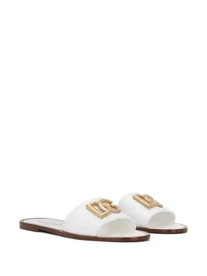 Dolce & Gabbana Flat Calfskin Slides With Dg Logo - White