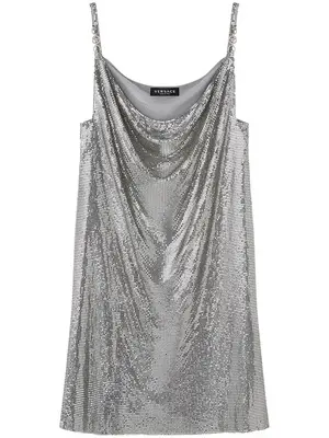 Versace Metal Mesh Slip Mini Dress With Medusa '95 Hardware - Silver