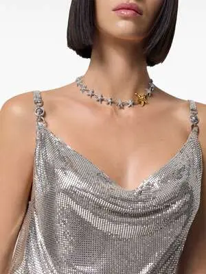 Versace Metal Mesh Slip Mini Dress With Medusa '95 Hardware - Silver