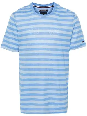 Tommy Hilfiger Logo-embroidered Striped T-shirt - Blue