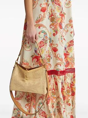 Etro Medium Raffia Vela Bag With Floral Embroidery - Neutrals