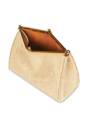 Etro Medium Raffia Vela Bag With Floral Embroidery - Neutrals