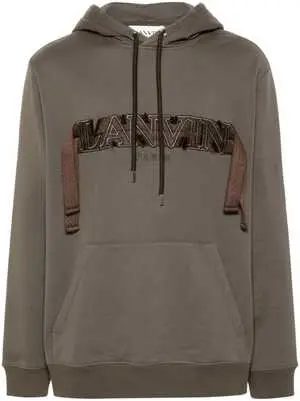 LANVIN Logo-embroidered Cotton Hoodie - Green
