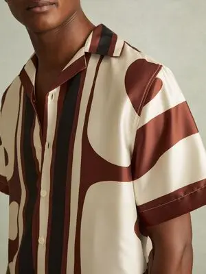 REISS Tom Relaxed Printed Cuban Collar Shirt