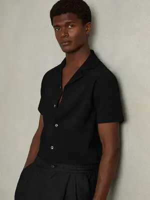 REISS Hunt Textured Crepe Cuban Collar Shirt