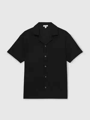 REISS Hunt Textured Crepe Cuban Collar Shirt