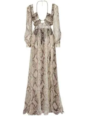 Philipp Plein Snakeskin-print Silk Maxi Dress