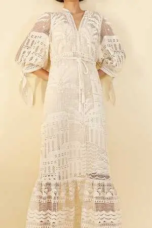plus ditsy floral lace overlay dress Plus-Size Long Sleeve Lace Sheath Wedding Dress With Open Back And Slit main image 1