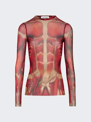 Jean Paul Gaultier Mesh Long Sleeve Top - Red Écorché Print