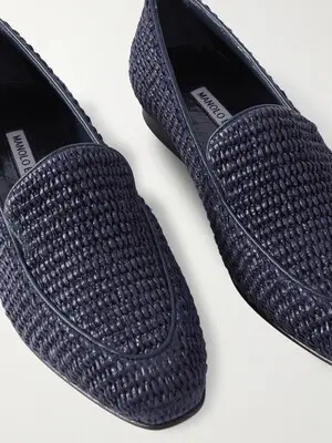 Manolo Blahnik Pitakara Raffia Loafers - Blue