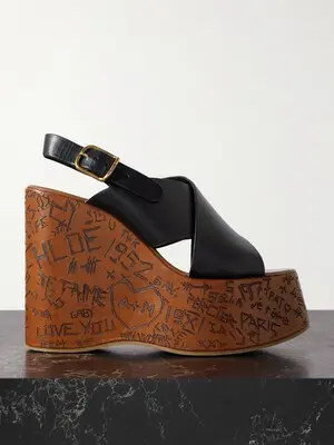 Chloé Maxime Leather Slingback Platform Wedge Sandals - Black