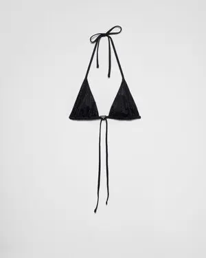Prada Jersey Triangle Bikini Top With Rhinestones - Black/fume
