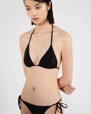 Prada Jersey Triangle Bikini Top With Rhinestones - Black/fume