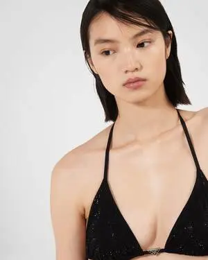Prada Jersey Triangle Bikini Top With Rhinestones - Black/fume