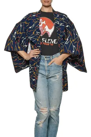 Vintage Wgaca Silk Kimono Haori Navy