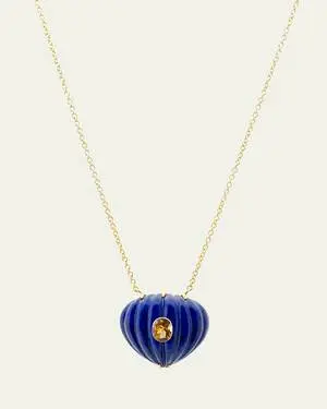 HAUTE VICTOIRE Lapis Lazuli And Citrine Carved Heart Necklace, 15"l - Blue
