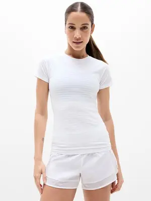 Athleta Athleta Momentum Seamless Tee Bright White Stripe