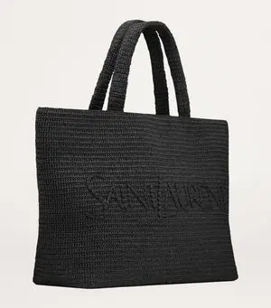 Saint Laurent Raffia Logo Tote Bag - Black
