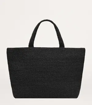 Saint Laurent Raffia Logo Tote Bag - Black