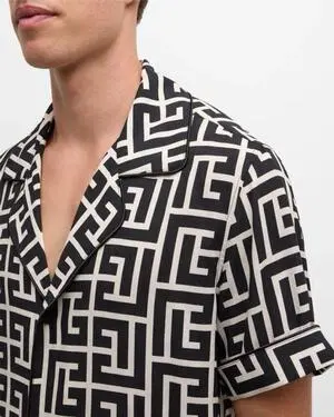 Balmain Apos;s Monogram Pajama Shirt - Ivory Black