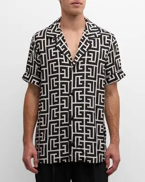 Balmain Men & Apos;s Monogram Pajama Shirt Ivory/blk