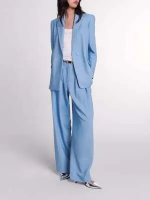 Maje Textured Viscose Suit Jacket - Blue