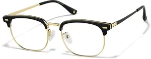 Zenni Browline Full Rim Frame Eyeglasses - Black And Gold