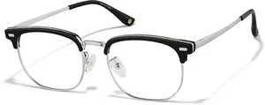 Zenni Browline Full Rim Frame Eyeglasses - Black And Silver
