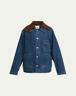 plan c ネイビージャケット38 Plan C Denim Shirt Jacket With Knit Collar - Indigo | Editorialist