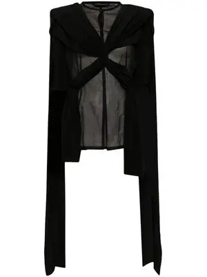 Yohji Yamamoto Semi-sheer Cotton-silk Asymmetrical Top - Black